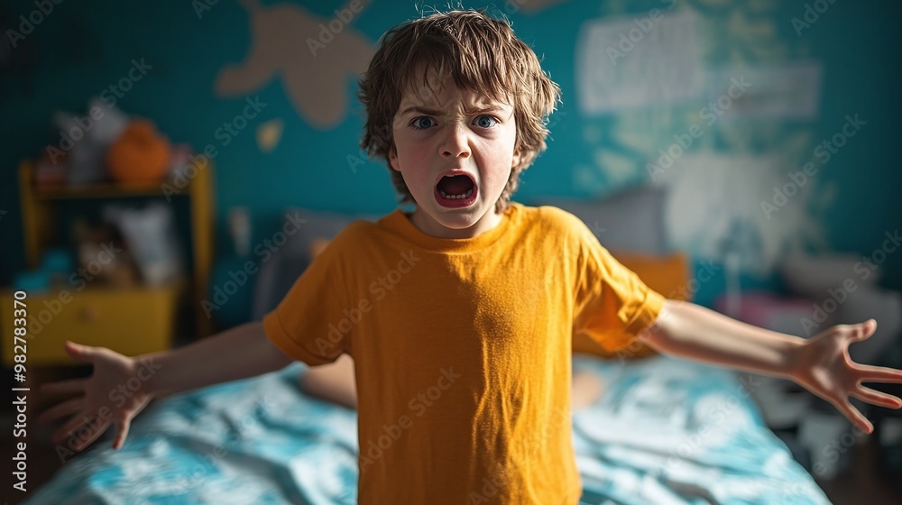 rebellious boy creating chaos in his bedroom while seeking attention ...