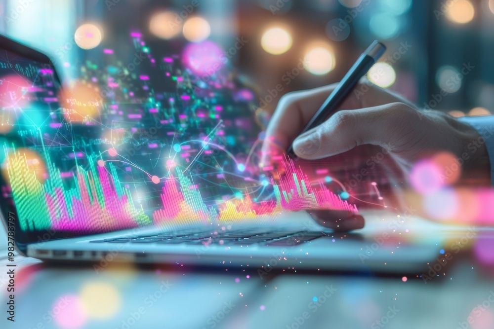 Data science and big data technology. Data flow. Digital neural ...