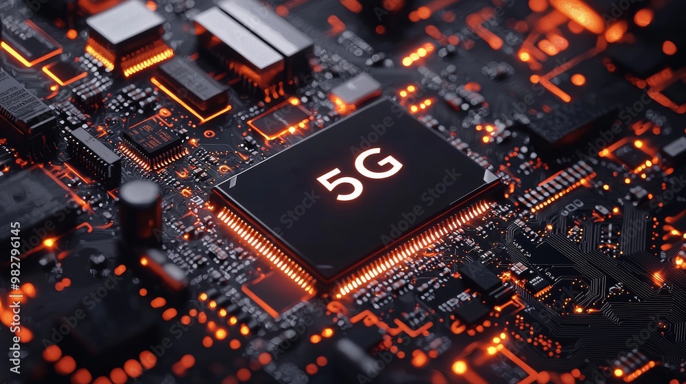 3D render of a wireless technology concept with a 5G symbol on a ...