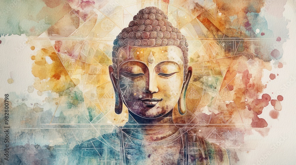 Sacred geometry in watercolor, incorporating spiritual symbols and ...