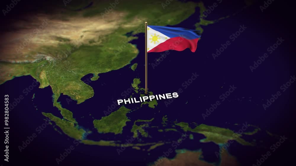 The Flag of Philippines on the World Map, Philippines map with flag 3d ...