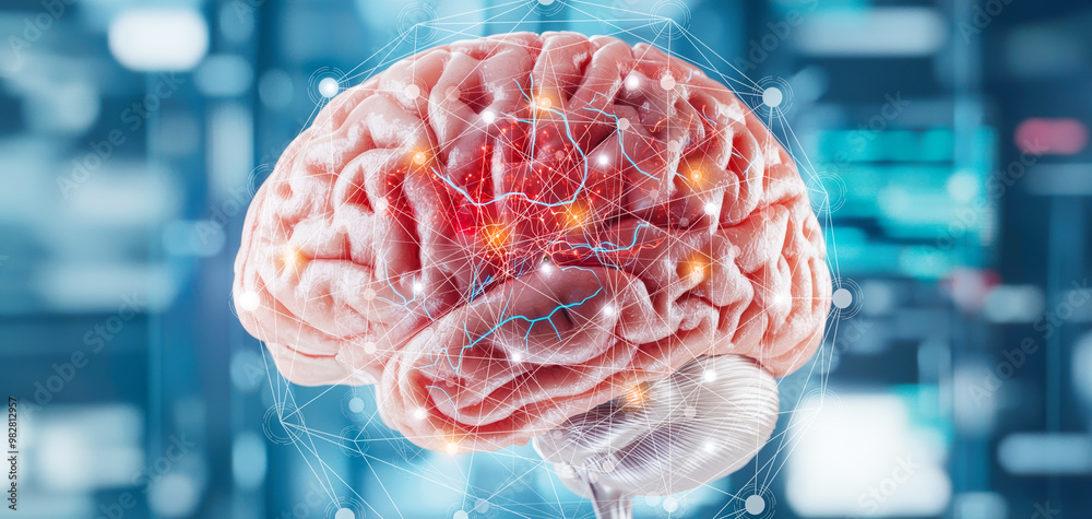 High resolution digital anatomy scan displaying brain with neural ...