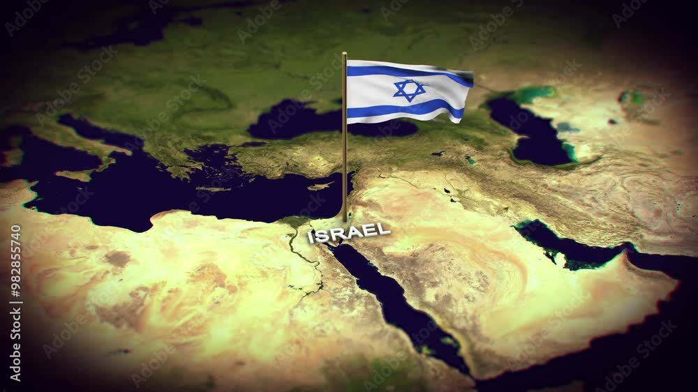 The Flag of Israel on the World Map, Israel map with flag 3d animation ...