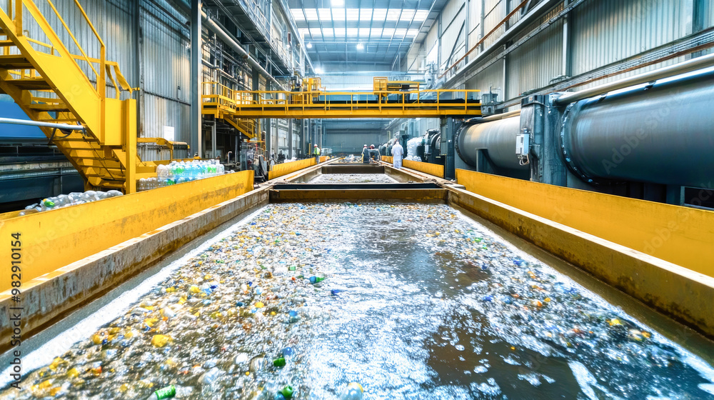Industrial machinery works diligently to clean and recycle waste ...