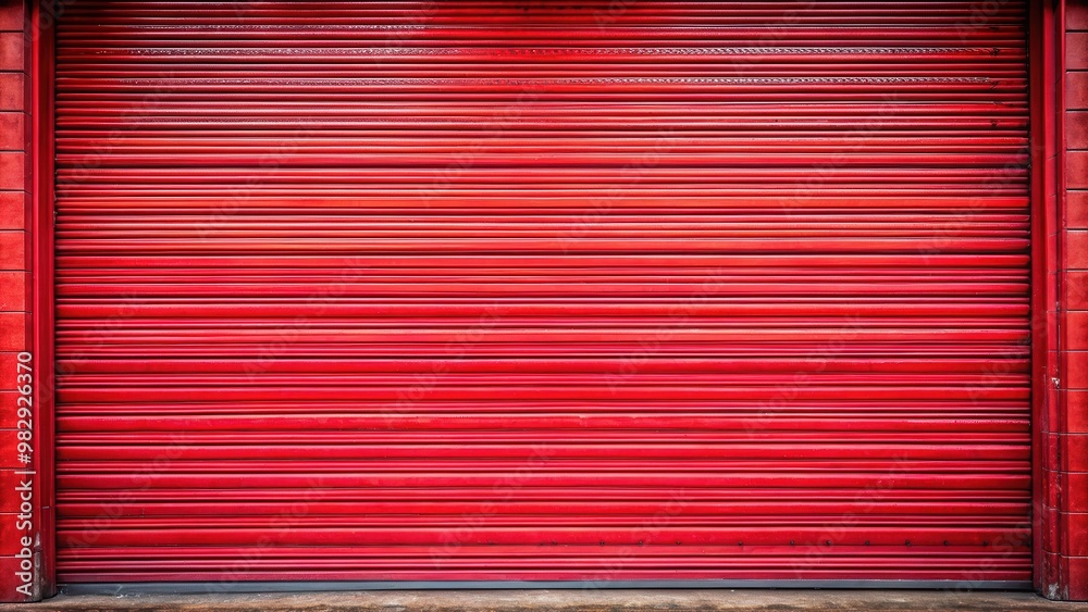 Vibrant red metal roll up door shuttered with detailed design for ...