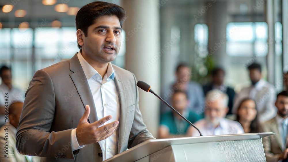 Indian CEO Speaking at Event - An Indian CEO delivering a speech at a ...