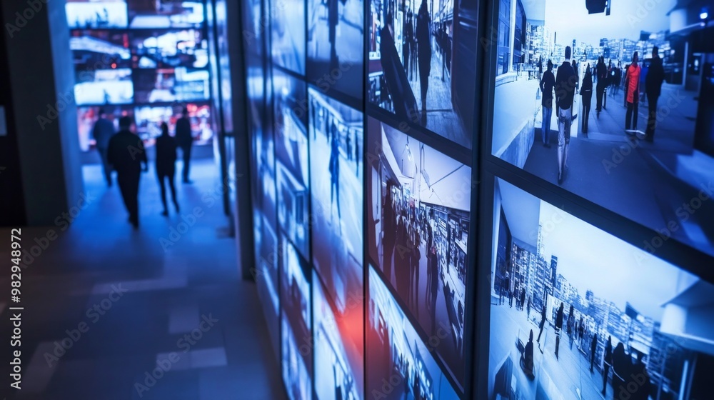 Surveillance Camera CCTV Footage, Multiple Screens Show Inside Building ...