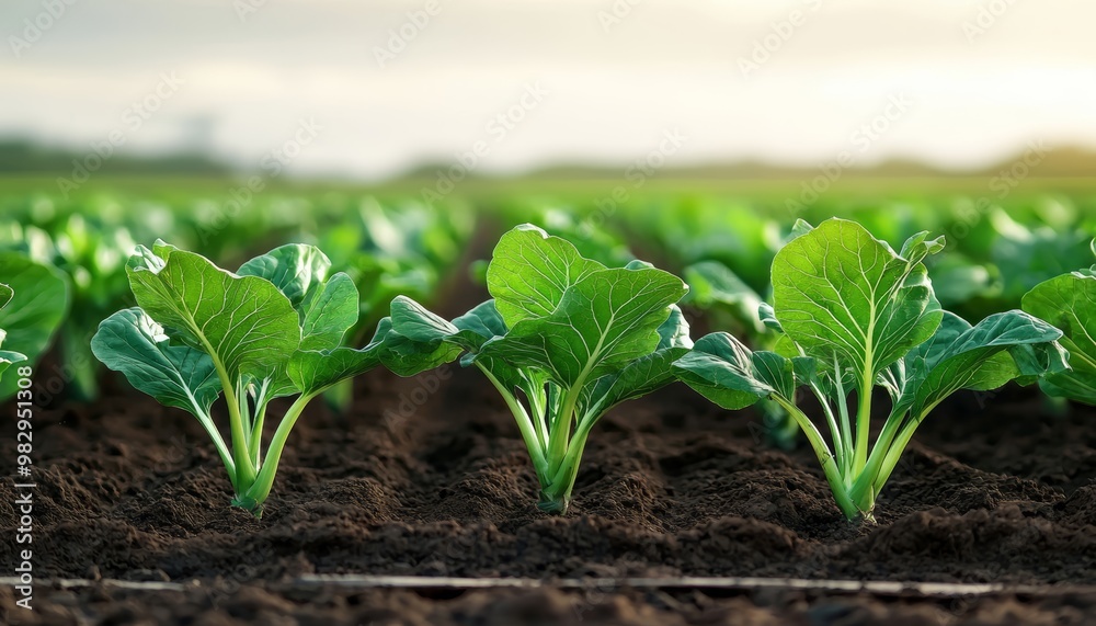 A field of GMO sugar beets, each plant growing taller and stronger than ...