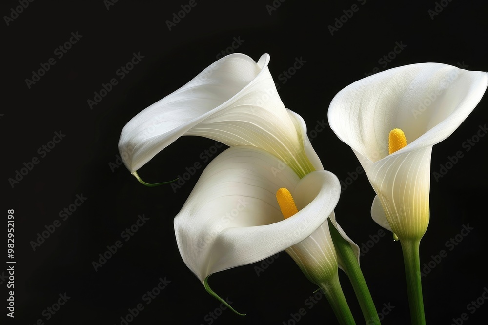 White calla lily flowers on black background, death lily flower ...