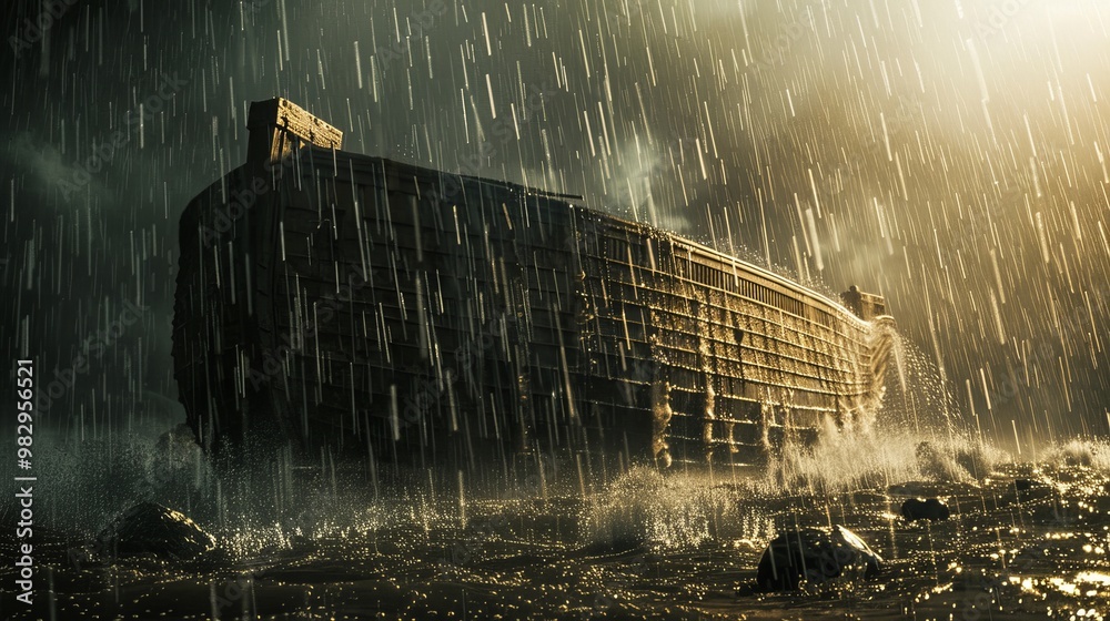 The Ark's Journey Through a Stormy Sea, 3D Rendering, Digital Art, Noah ...