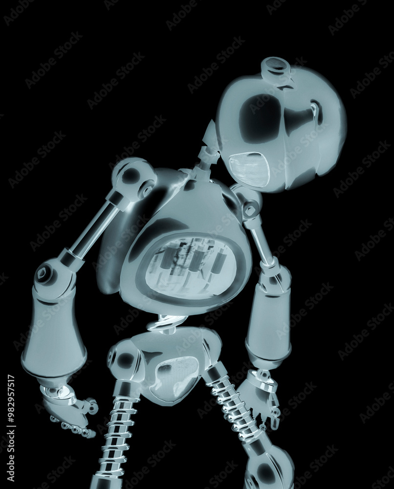 funny robot cartoon is in shut down pose close up view Stock ...