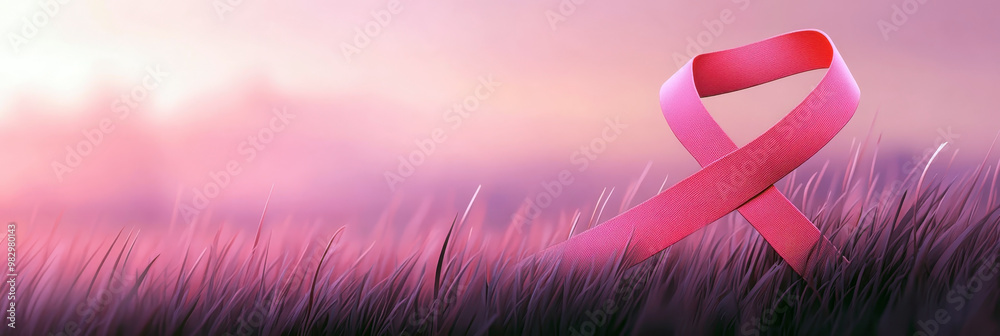 Pink ribbon campaign. World Cancer Day. Horizontal banner. Free space ...