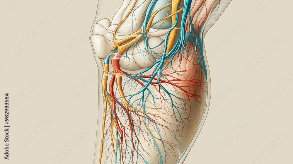Detailed anatomical illustration of the human nervous and circulatory ...