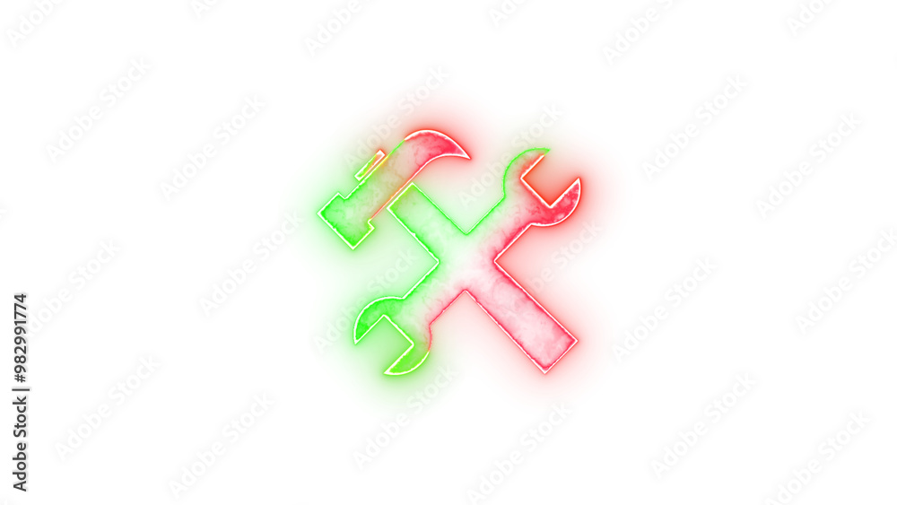 Tool symbol icon neon glow on transparent background green red color ...