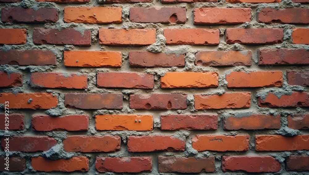 Colorful warm brick wall texture with rough uneven surface and recessed ...