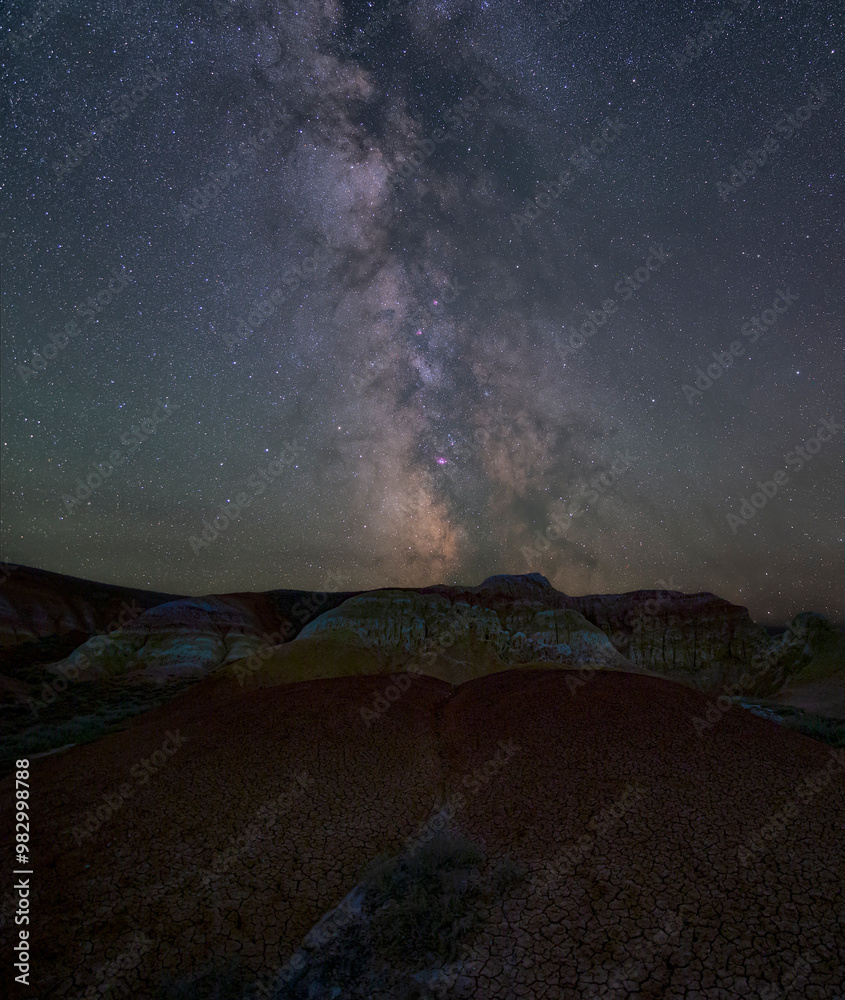 The center of the Milky Way in the sand and chalk mountains. Bizarre ...