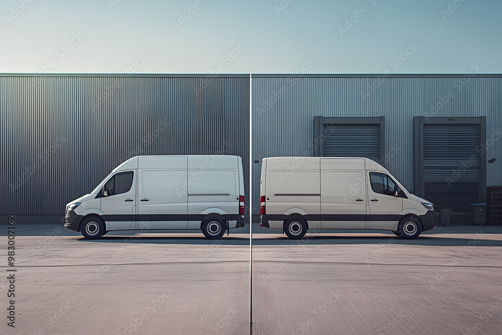 Two White Sprinter Delivery Vans Parked Side by Side in Front of a ...