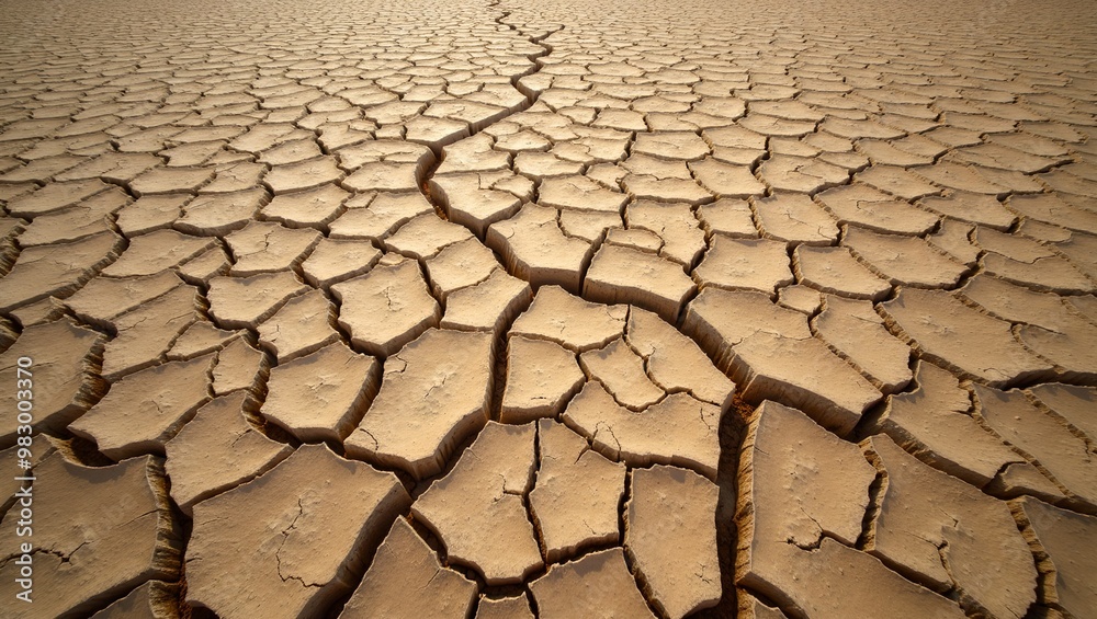 Dry cracked desert ground with deep fissures and varying shades from ...
