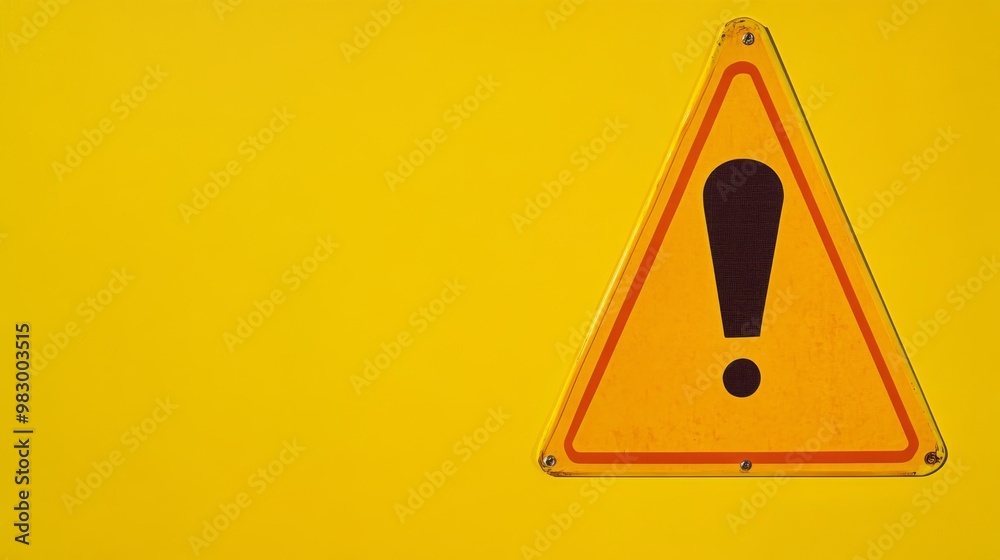 A striking yellow warning sign featuring a prominent exclamation mark ...