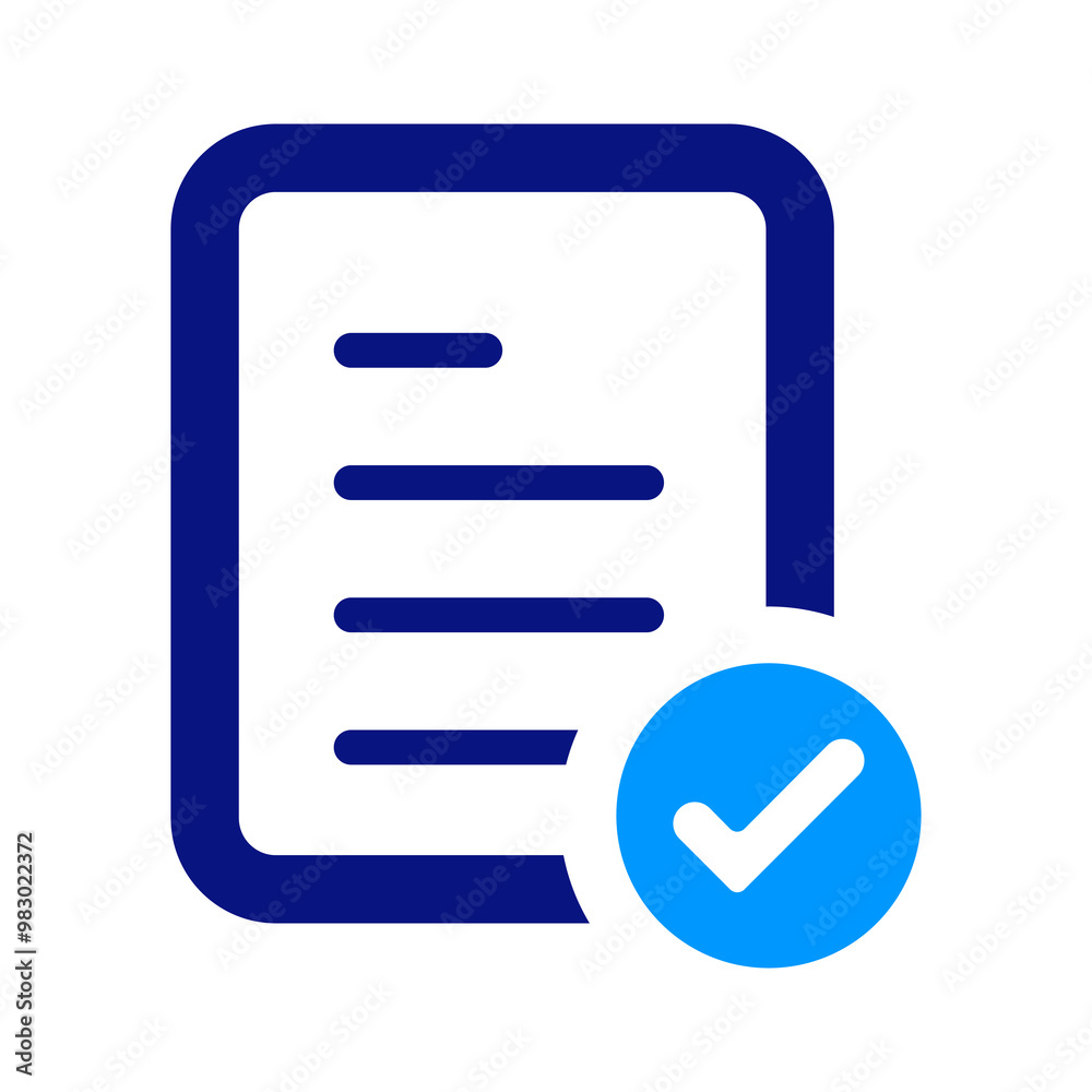 document icon, blue checkmark, official approval, task completion ...