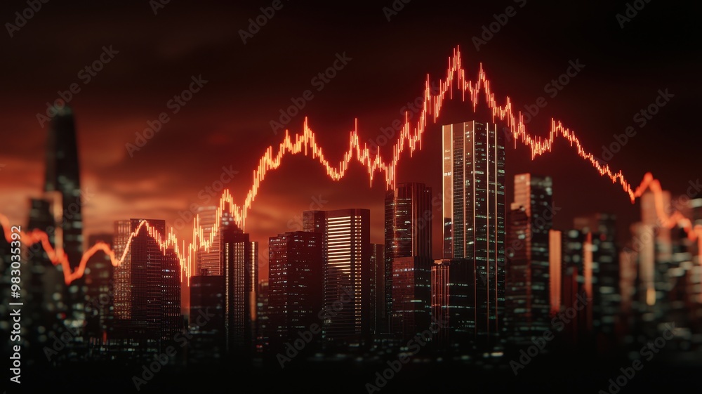 Dynamic skyline with financial graph overlay, depicting growth and ...