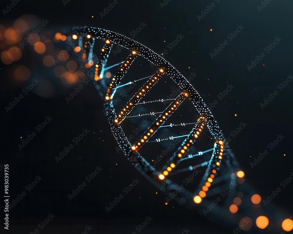 Human genome mapped with AI-driven algorithms, glowing data streams ...