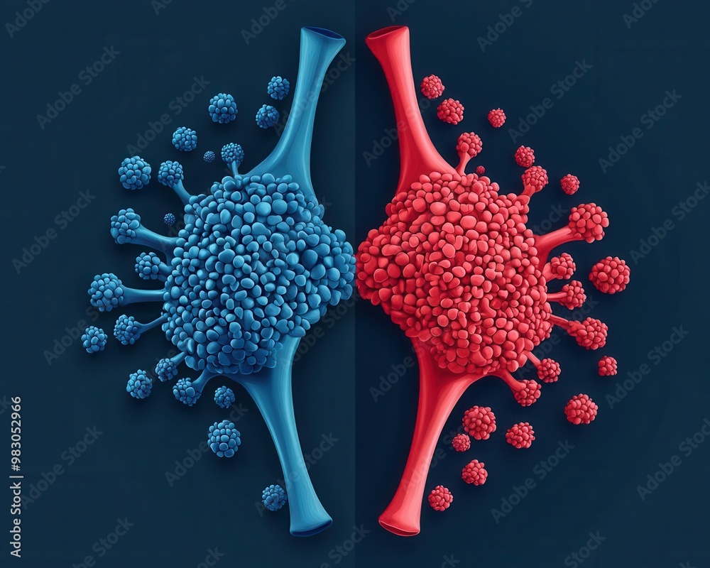 Medical illustration showing the difference between healthy and ...