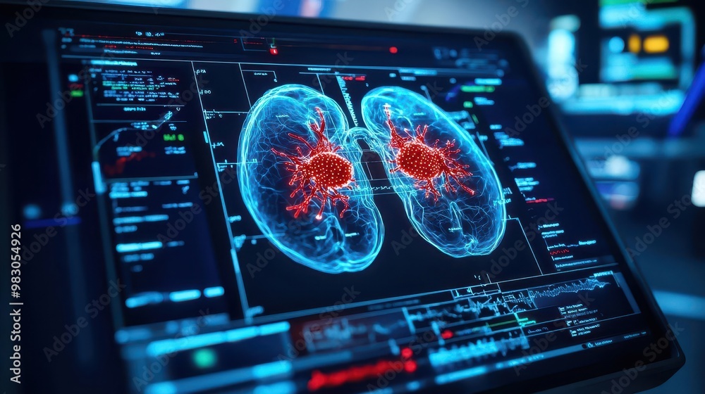 CT scan visualization showing enlarged lymph nodes, digital layers and ...