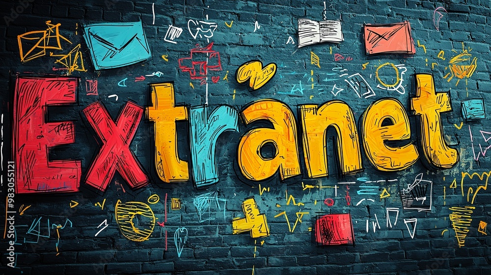 Bright and colorful 'Extranet' text in a chalkboard-style design ...