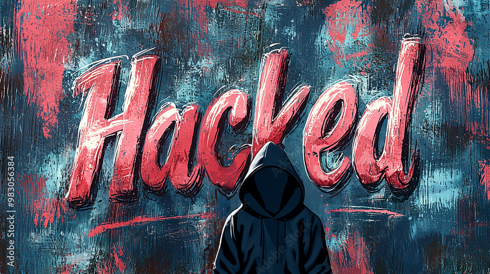 This powerful illustration depicts the word 'Hacked' in bold, graffiti ...