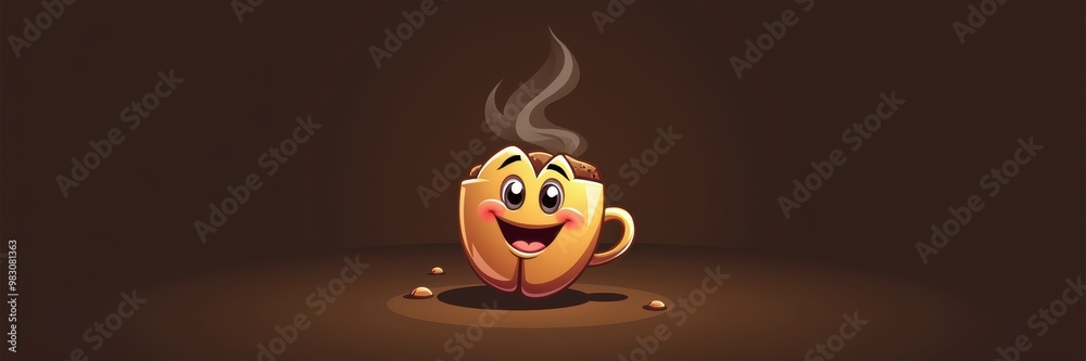 Cheerful animated coffee cup with steam, perfect for cafe branding ...