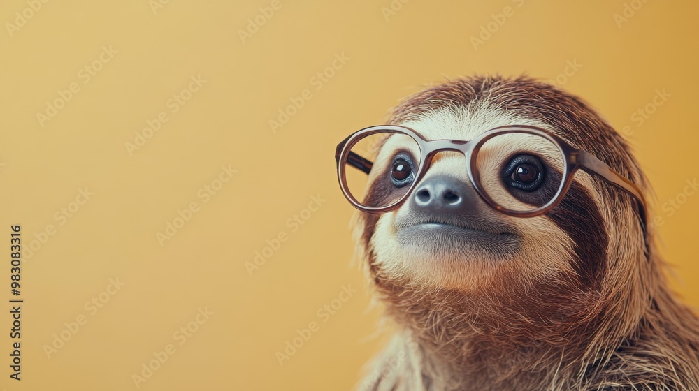 Sloth in librarian glasses using inkwell on a buttercream background ...