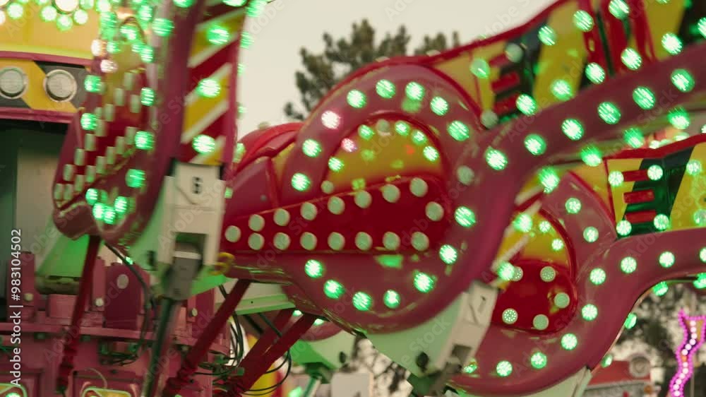 Close-up view of the flashing lights on an amusement park carousel ride ...