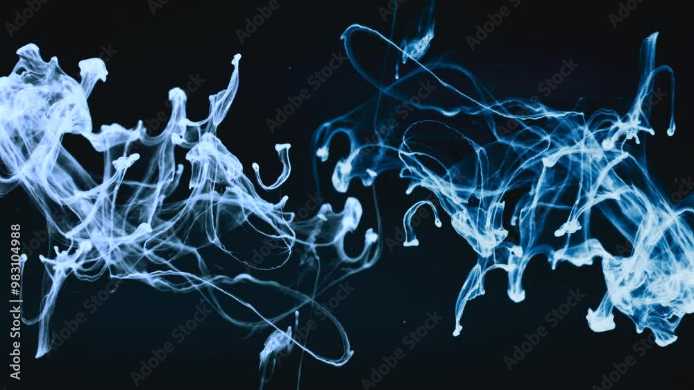 Colorful cosmic acid psychedelic blue abstract background ink splat ...