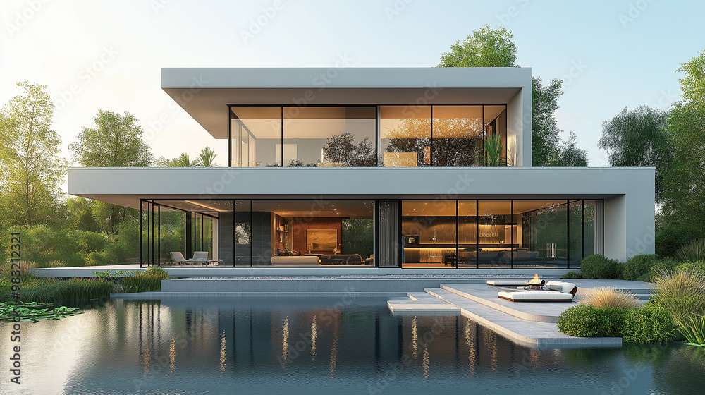 Architectural blueprint of a modern house with fine lines and detailed ...
