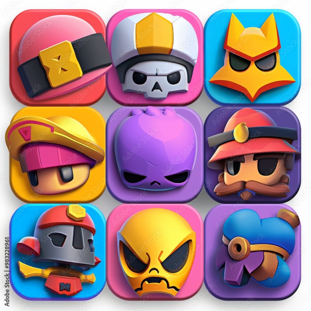The icons in the UI style of Brawl Stars are very 3D cool, edgy, and ...