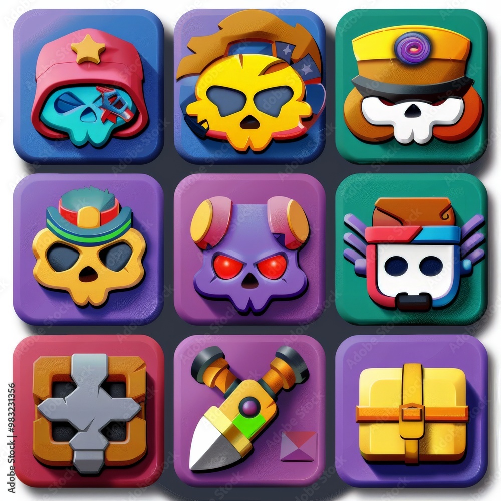 The icons in the UI style of Brawl Stars are very 3D cool, edgy, and ...