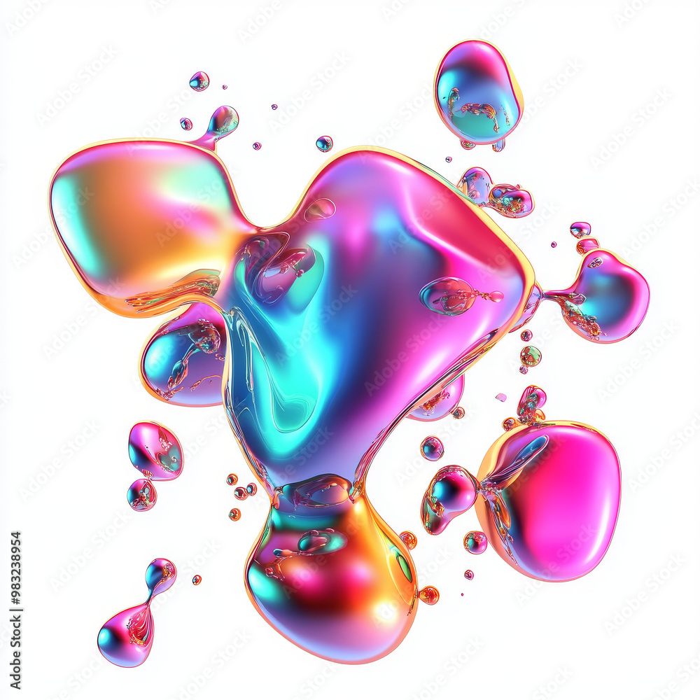 Shiny, colorful blobs of metal floating in mid-air. They look like ...