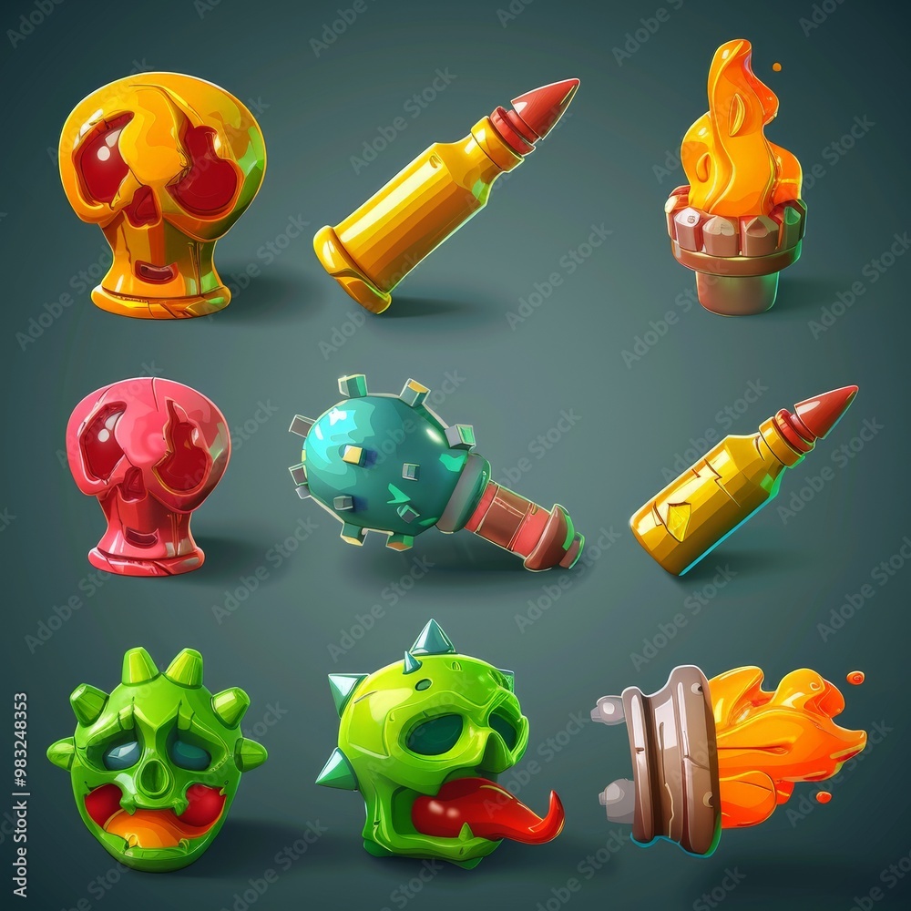 UI HUD 3D game icons of poison toxic venom ammo bullets cartoony ...