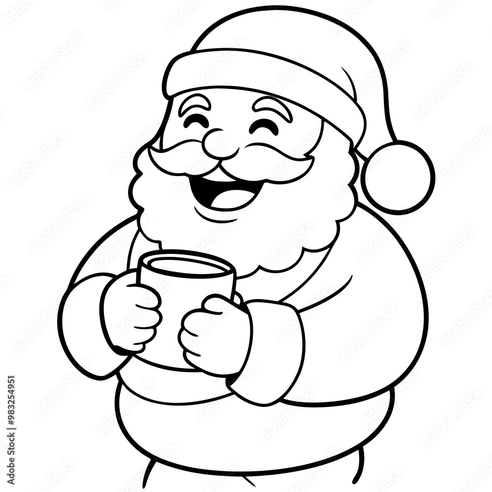 coloring pages for kids, bold line art, Santa Claus laughing with his ...