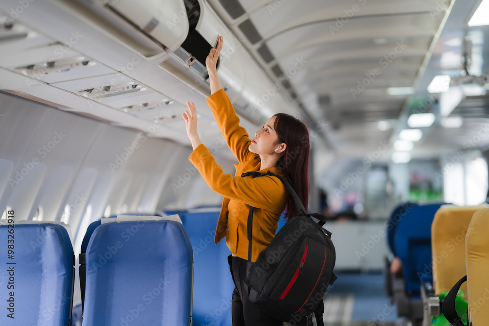 Photo & Art Print Boarding for Adventure: A young woman stows her ...