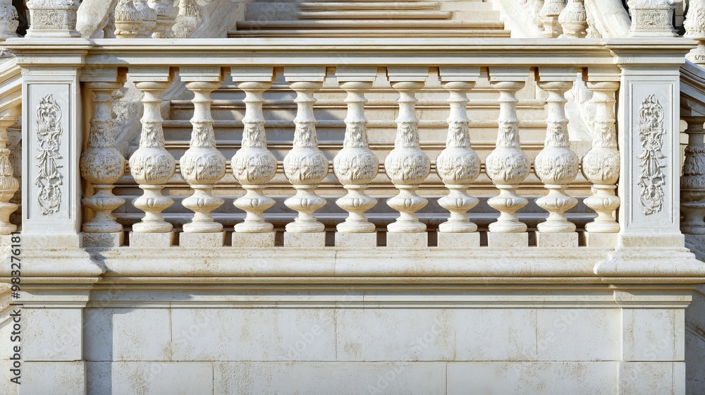 Elegant stone railings adorn a pristine white backdrop, evoking the ...