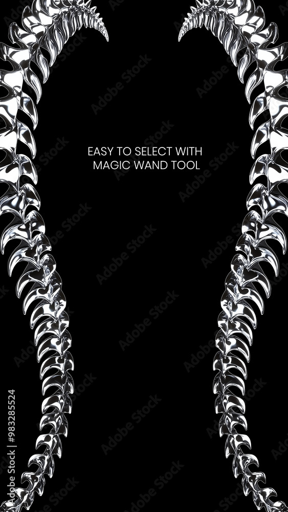 Cyber futuristic chrome metal spine frame background. Silver serpent ...