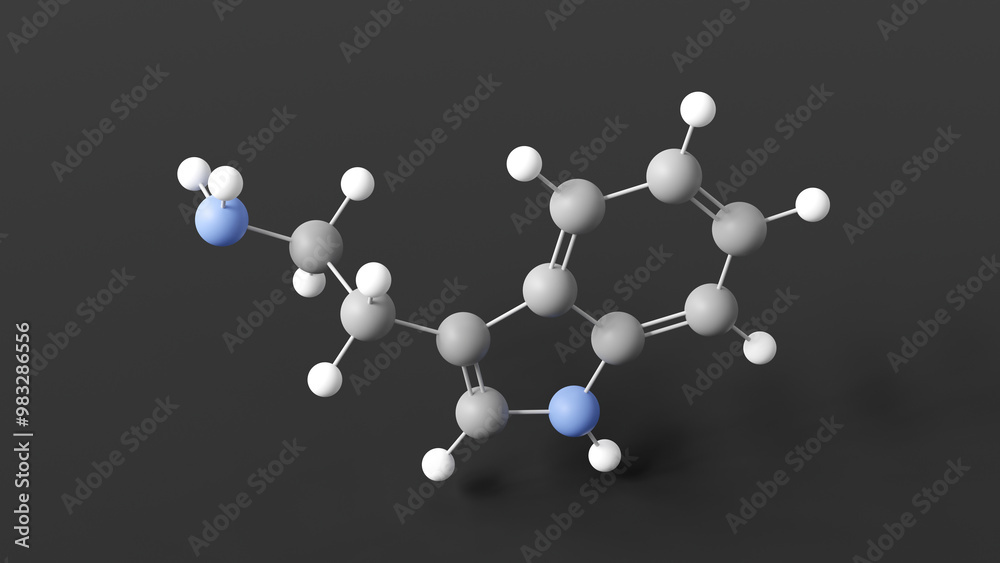 tryptamine molecule 3d, molecular structure, ball and stick model ...