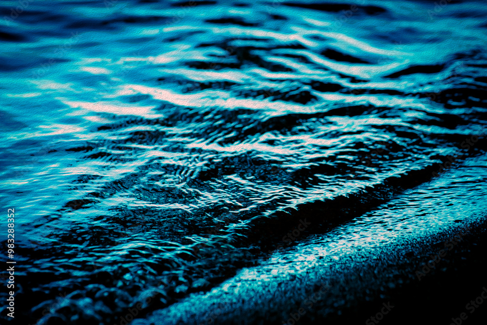 Deep Dark Teal Textured Lake Water Rushes to Shore Backdrop, Background ...