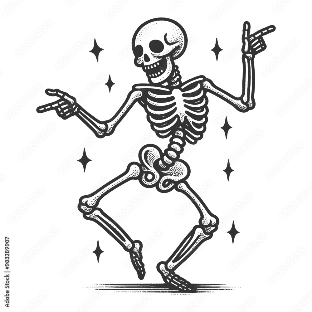skeleton dancing, dance pose, exuding a fun and spooky vibe sketch ...