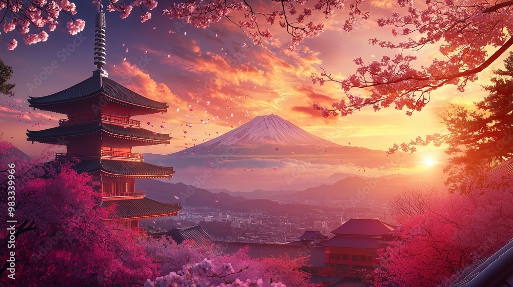 Fujiyoshida japan beautiful view of mountain fuji and chureito pagoda ...