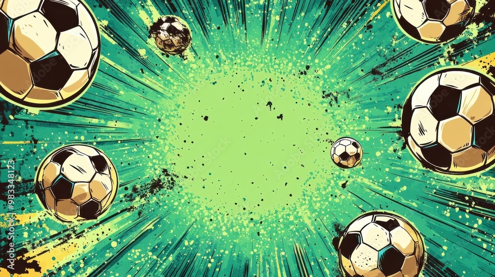 Football-themed comic book style background with dynamic soccer balls ...