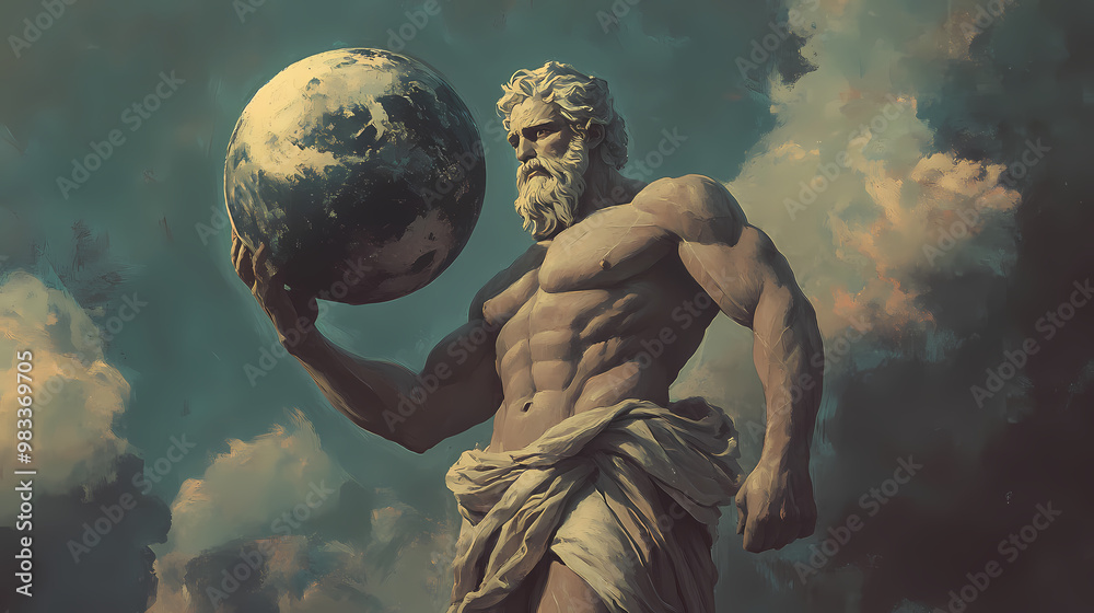 Atlas, the titan, holds the celestial globe, gods, god of the greek ...