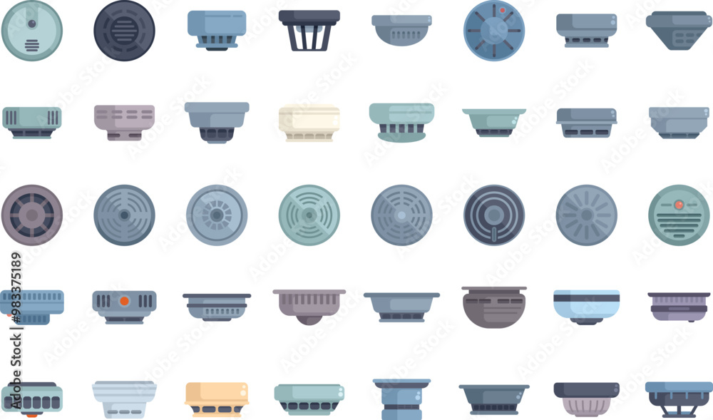 Collection of various smoke detector icons, highlighting different ...
